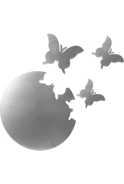 Dez Ay ve Kelebekler Dekoratif Ayna Akrilik Gümüş Renkli