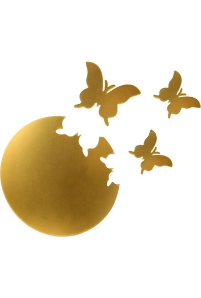 Dez Ay ve Kelebekler Duvar Aynası Akrilik Altın Renkli Dez Ay ve Kelebekler Duvar Aynası Akrilik Altın Renkli