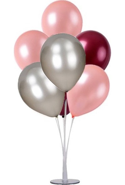 Magic Hobby 1 Adet 7'li Balon Standı ve 7 Adet Rose Gold Gümüş Bordo Metalik Balon Set Magic Hobby 1 Adet 7'li Balon Standı ve 7 Adet Rose Gold Gümüş Bordo Metalik Balon Set
