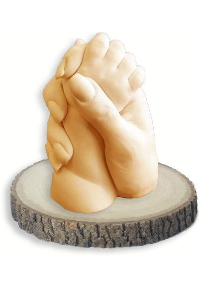 Küçük İzler Doğal Ahşap Standlı Aljinat ile 3 Boyutlu Anne -Çocuk El İzi Heykeli Kalıp Seti Küçük İzler Doğal Ahşap Standlı Aljinat ile 3 Boyutlu Anne -Çocuk El İzi Heykeli Kalıp Seti