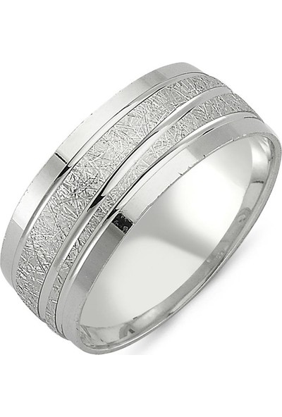 Takı Dükkanı Mat Geniş Çizgili Gümüş Alyans Söz Nişan Yüzüğü wr66-1