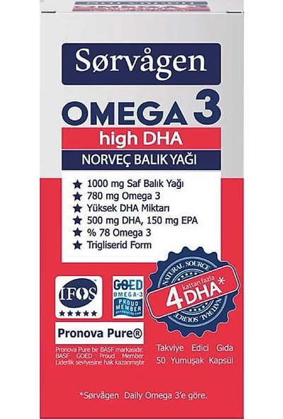 Sorvagen Omega 3 High Dha Norveç Balık Yağı 50 Kapsül Sorvagen Omega 3 High Dha Norveç Balık Yağı 50 Kapsül