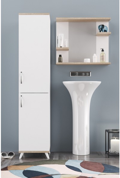 AE-2023 Yağmur Aynalı Banyo Dolabı Takımı Beyaz