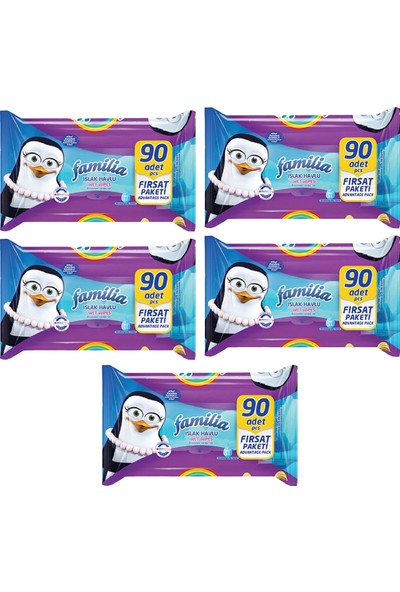 Familia Islak Havlu 90 Yaprak 5li Paket 450 Adet Familia Islak Havlu 90 Yaprak 5li Paket 450 Adet