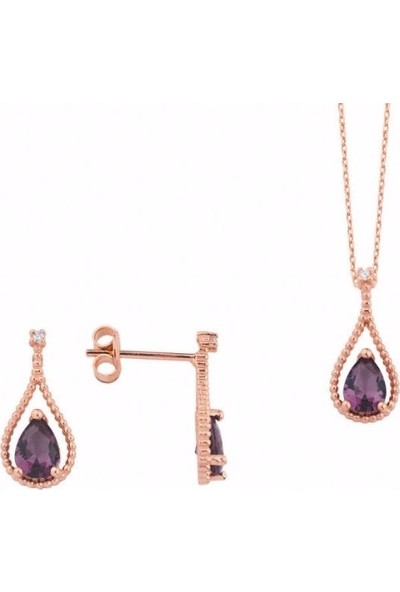 Magümüş Minik Su Damlası Ametist Gümüş Kolye Küpe Set Takım Magümüş Minik Su Damlası Ametist Gümüş Kolye Küpe Set Takım