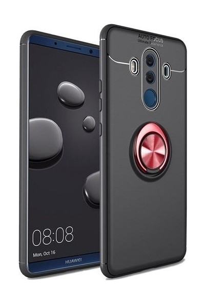 Herdem Huawei Mate 10 Pro Kılıf Yüzüklü Mıknatıslı Silikon Siyah - Kırmızı Herdem Huawei Mate 10 Pro Kılıf Yüzüklü Mıknatıslı Silikon Siyah - Kırmızı
