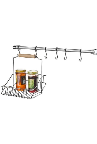 Sas Krom Kaplama Ferforje Metal Sepet Askı ve Kanca Set