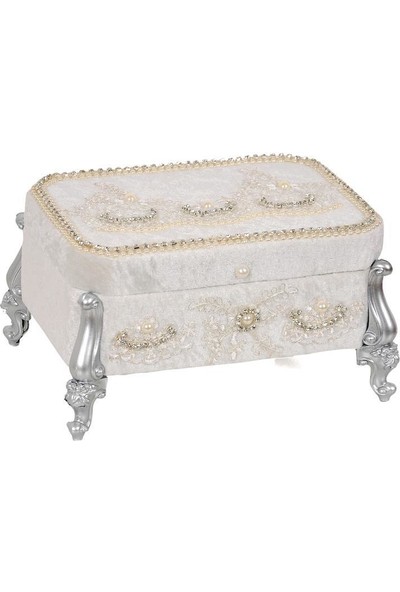 Çeyiz Diyarı Hürrem Kadife Incili Çeyiz Sandığı Silver