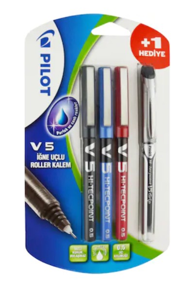 Pilot V5 - Siyah-Mavi-Kırmızı 3'lü Blister V5-Smk-Bl3+1