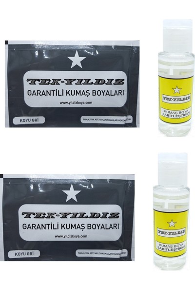 Tek Yıldız Kumaş Boyası ve Sabitleyici Seti 2'li Koyu Gri