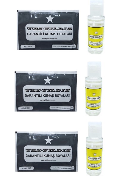 Tek Yıldız Kumaş Boyası ve Sabitleyici Seti 3'lü Koyu Gri