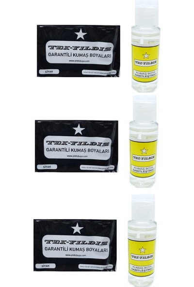 Tek Yıldız Kumaş Boyası ve Sabitleyici Seti 3'lü Siyah