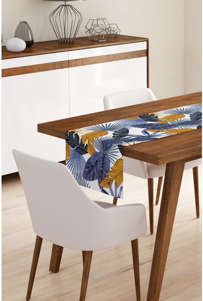 Bk Home Dekor Modern Sarı Mavi Yaprak Desen Runner Bk Home Dekor Modern Sarı Mavi Yaprak Desen Runner