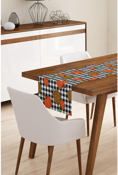 Bk Home Dekor Modern Siyah Beyaz Kareli Zemin Balkabağı Desen Runner Bk Home Dekor Modern Siyah Beyaz Kareli Zemin Balkabağı Desen Runner