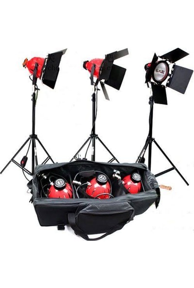 Bum Kırmızı Kafa Sürekli Işık 3'lü Set 800 W Dimerli