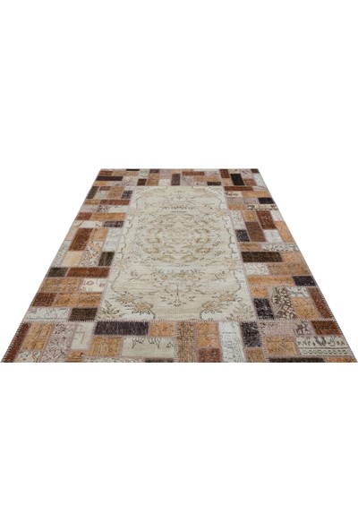 Efes Trend Kahverengi Krem Patchwork El Dokuma Halı 80 x 150 cm Efes Trend Kahverengi Krem Patchwork El Dokuma Halı 80 x 150 cm