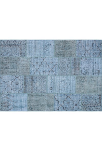 Efes Trend Buz Mavi Eskitme Patchwork Halı 80 x 150 cm