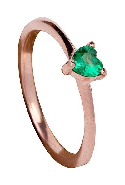 Kalp Model Zümrüt Taşlı Gümüş Minimal Yüzük