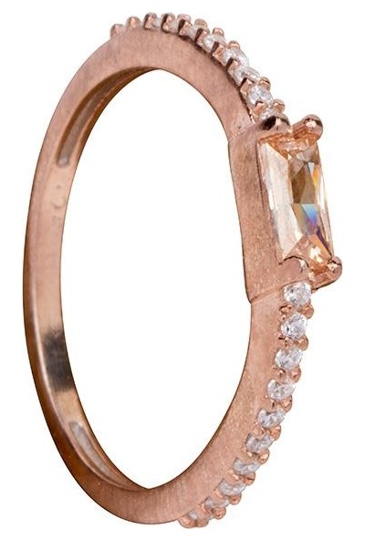 Sitrin ve Zirkon Taşlı Rose Gümüş Minimal Yüzük