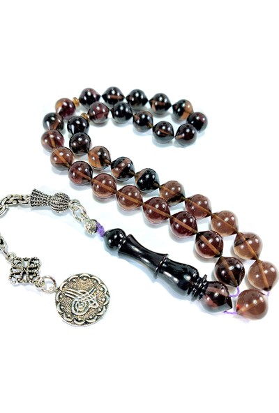 Sıkma Kehribar Tesbih 925 Ayar Gümüş Kaplama