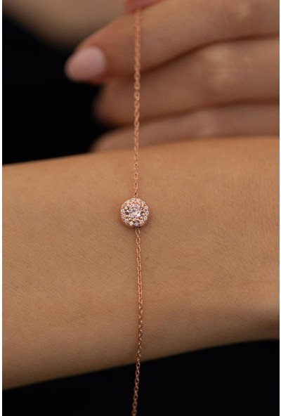 Zirkon ve Kuvars Taşlı Rose Kaplama Gümüş İtalyan Bileklik