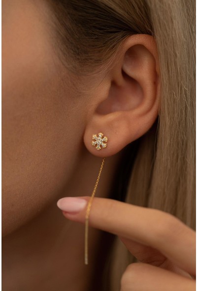 Kar Tanesi Model Altın Kaplama Gümüş İtalyan Sallantılı Küpe