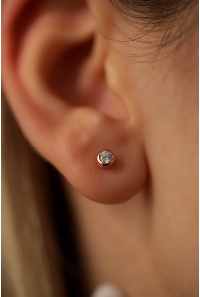 Tektaş Model Rose Kaplama Gümüş Minimal İtalyan Küpe