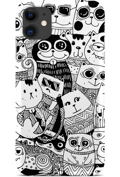Kılıfland Apple iPhone 11 Kılıf Silikon Resimli Kapak Cat Family Pattern - 1038