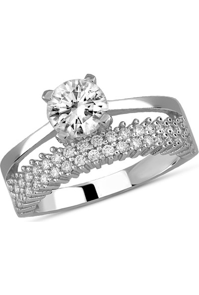 Huarz Iki Sıralı Tamtur Tektaş Gümüş Yüzük Huarz Iki Sıralı Tamtur Tektaş Gümüş Yüzük