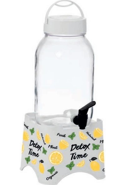 Herevin 3 lt Ayaklı Musluklu Cam Damacana Kavanoz Beyaz Desenli