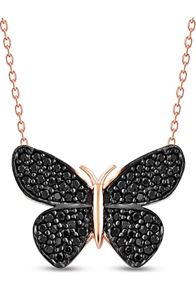 Huarz Siyah Kelebek Gümüş Kolye