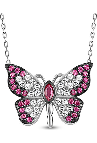 Huarz Pembeli Kelebek Gümüş Kolye