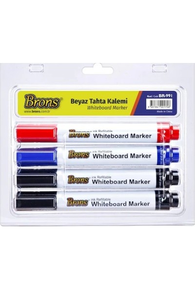 Brons Doldurulabilir Beyaz Tahta Kalemi 4'lü Set (BR-991)