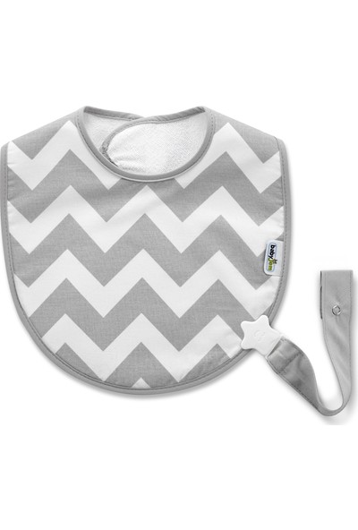Babyjem Emzik Askılı Mama Önlüğü Gri Zigzag