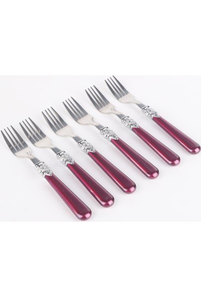 Biev Sedefli Bordo Çelik 6'lı Tatlı Çatalı SGR1500 - 6f