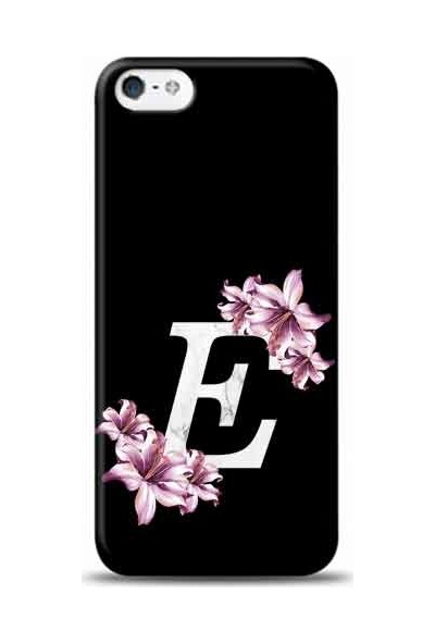 Kilif Madeni Apple iPhone Se Mor Çicekli E Harfli Telefon Kılıfı