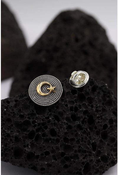 Akyüz Gümüş Telkari Işlemeli Ay Yıldız Gümüş Rozet 017