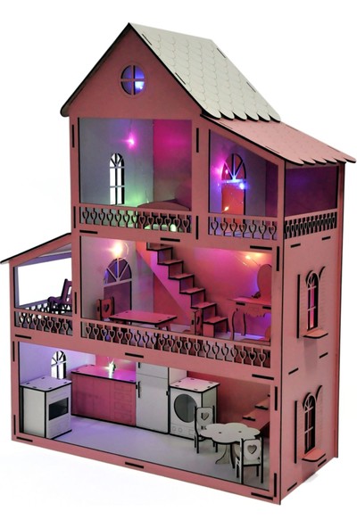Parstek Pembe Oyun Evi- Eşyalı 3 Kat Led Işıklı + Bebek Parstek Pembe Oyun Evi- Eşyalı 3 Kat Led Işıklı + Bebek