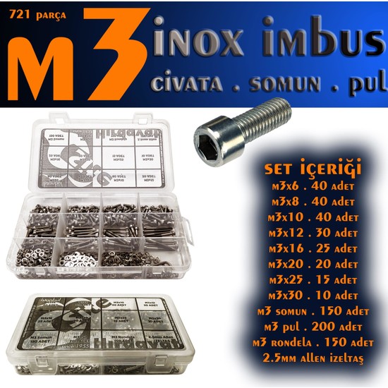 Site Hırdavat Alyan Başlı Civata Somun Pul Seti 721' li Fiyatı