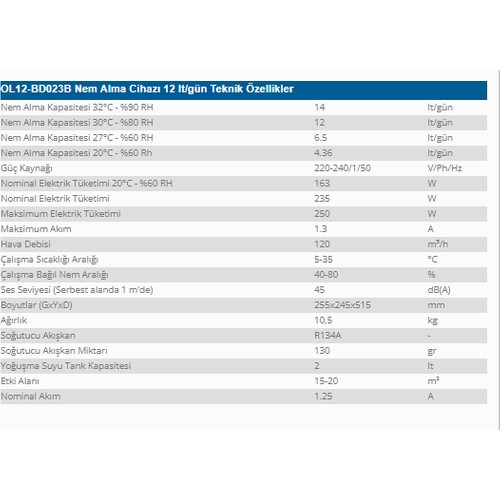 Olefini Ol-12BD Nem Alma 12 Litre Fiyatı - Taksit Seçenekleri