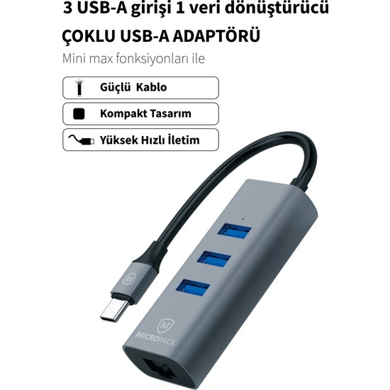 Micropack MDC-3AE 5 GBPS Hız Portatif Laptop Telefon Tablet Fiyatı