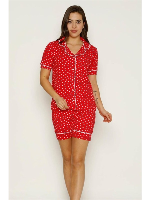 Pijamas Store Kırmızı Beyaz Puantiyeli Kesik Yaka Beyaz Fiyatı