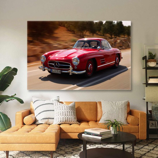 SML Tablo Nostaljik Kırmızı Araba Vintage Old Red Car Kanvas Fiyatı