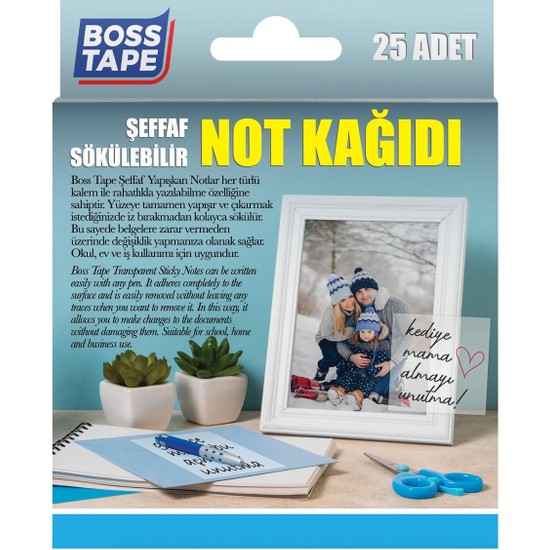 Boss Tape 25 Adet Sökülebilir Şeffaf Yapışkanlı Not Kağıdı Fiyatı