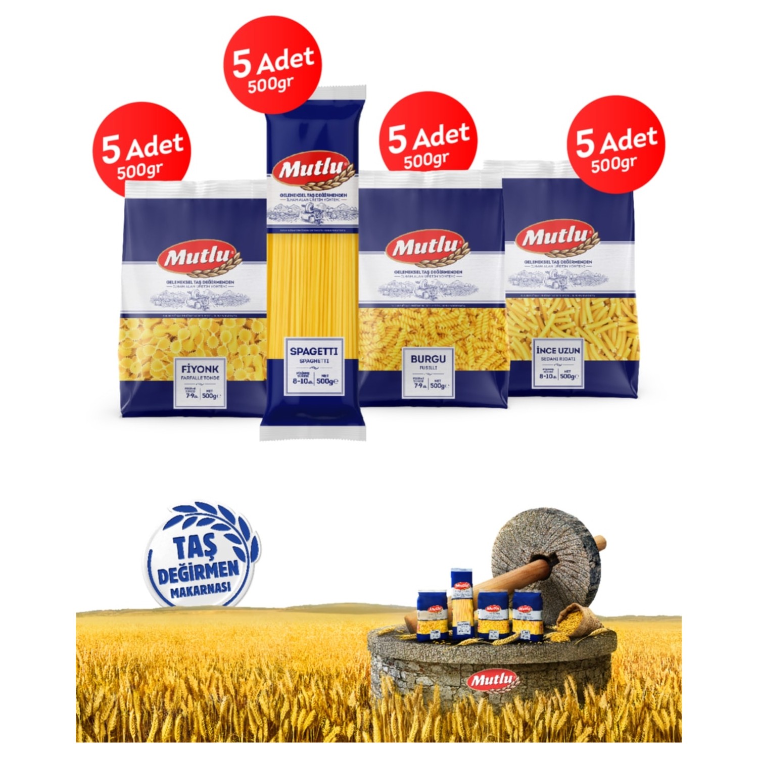 Mutlu Makarna 500 gr Karma Kutu 5 Paket Spagetti - 5 Paket Fiyatı