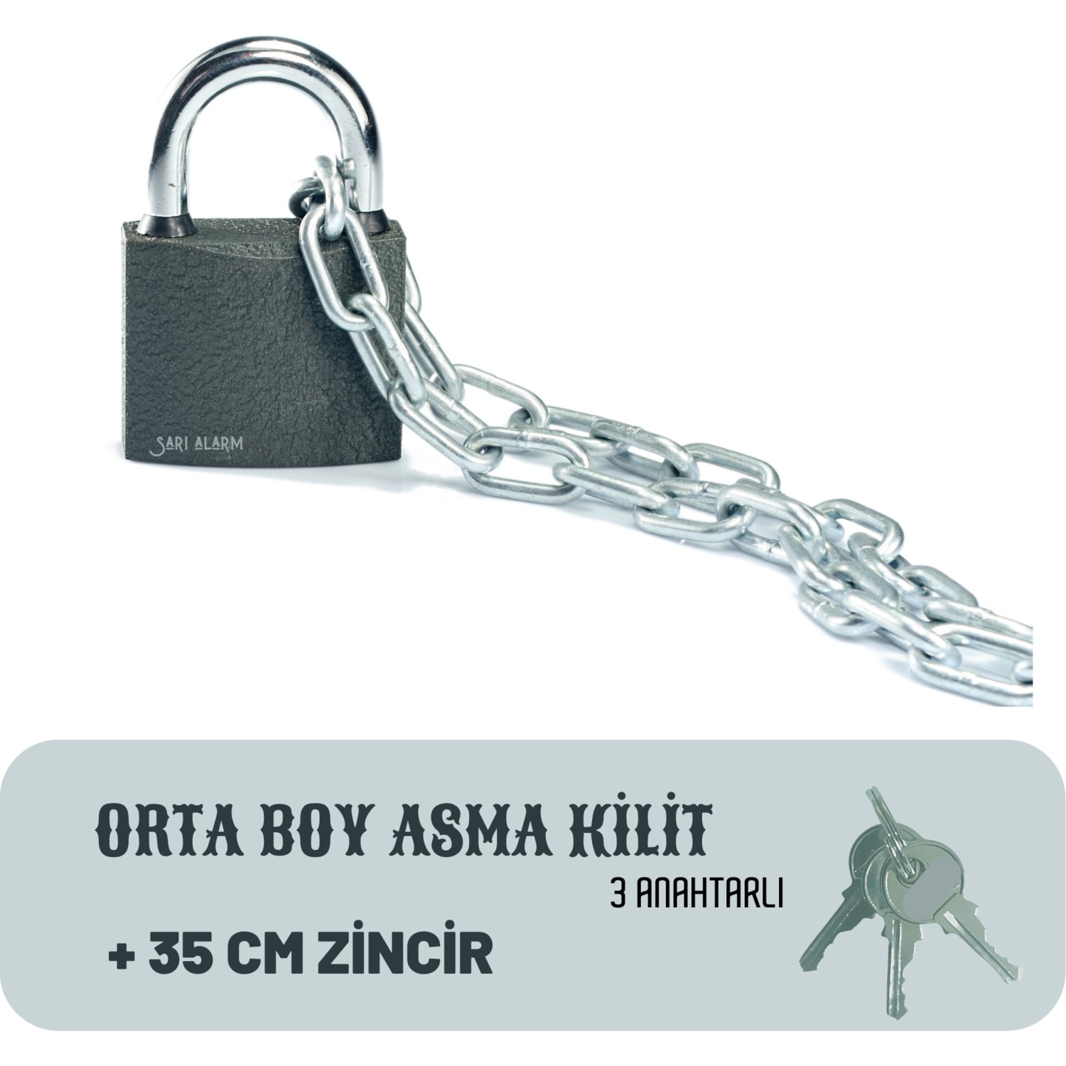 Zincirli Asma Kilit Orta Boy 3 Anahtarlı Fiyatı