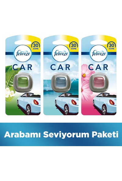 Febreze İle Arabamı Seviyorum Paketi (Okyanus Esintisi & Bahar Çiçekleri & Dağ Esintisi) 2 ml x 3