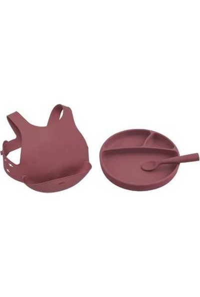 Oioi Beslenme Seti Tabak Önlük Kaşık Bordo