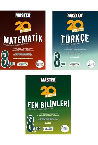 Okyanus Yayınları 8.Sınıf Master Türkçe Matematik Fen Bilimleri 3'lü Deneme Seti Okyanus Yayınları 8.Sınıf Master Türkçe Matematik Fen Bilimleri 3'lü Deneme Seti