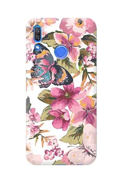 Kilif Madeni Huawei Y7 Pro 2019 Pembe Cicekli Tasarımlı Telefon Kılıfı